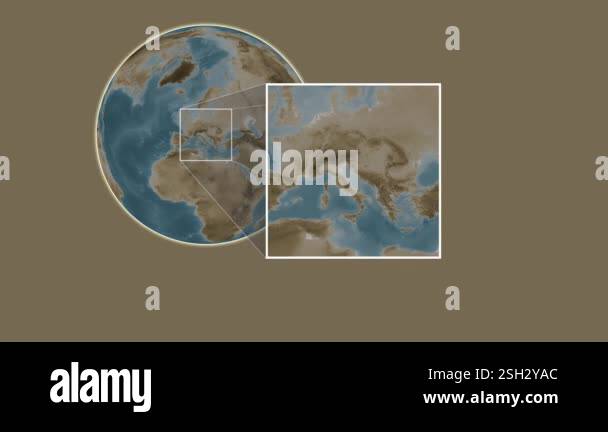 Arbe Island. Presentation of the location on a sepia colored elevation ...