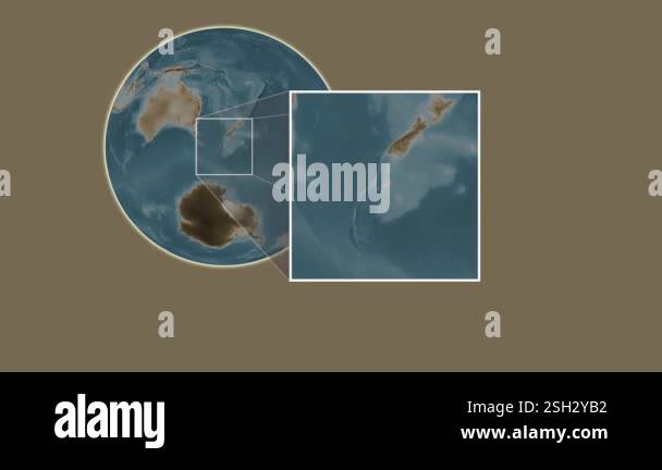 Auckland Island. Presentation of the location on a sepia colored ...