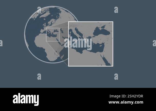 Anafi Island. Presentation of the location on a steel colored elevation ...