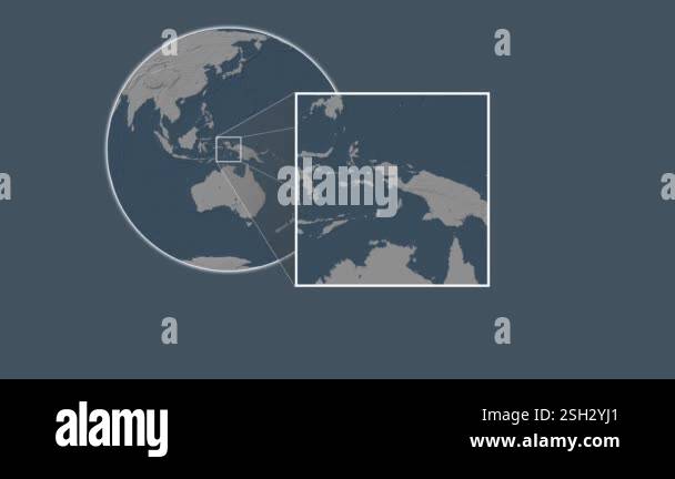 Pulau Adi Island. Presentation of the location on a steel colored ...