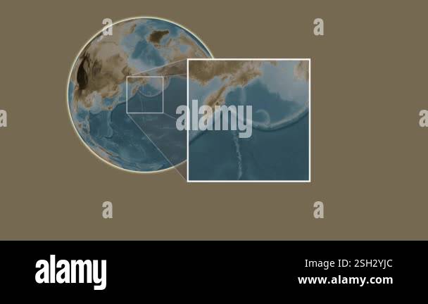 Attu Island. Presentation of the location on a sepia colored elevation ...