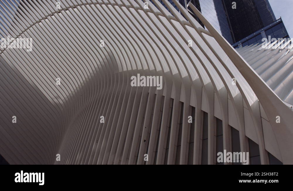 White steel ribs and modern architecture of Oculus, New York City, low ...