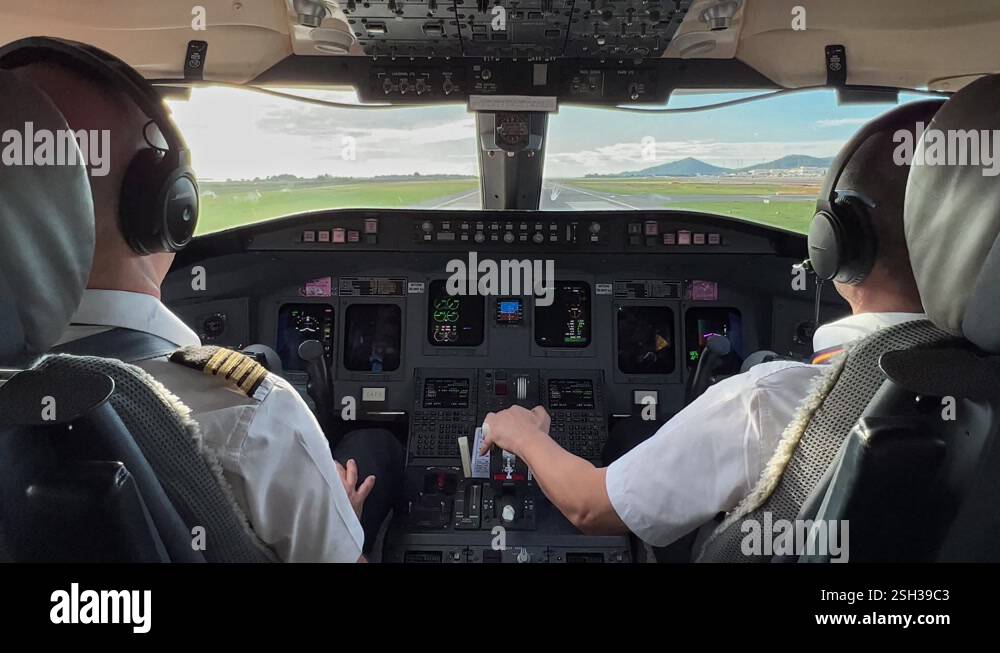 Real landing inside view from a modern jet cockpit. Pilot point of view Stock Video Footage - Alamy