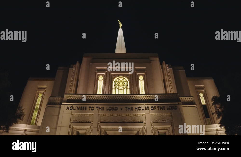 LDS Church Mormon Temple at Night in Gilbert, Arizona with Sign that ...