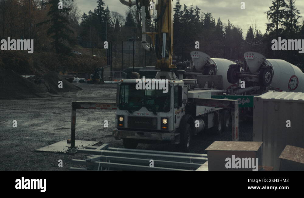 Construction Site: Concrete boom truck Stock Video Footage - Alamy
