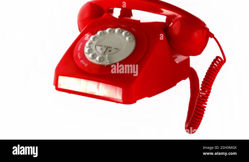 Red dial phone falling and bouncing on white background Stock Video ...