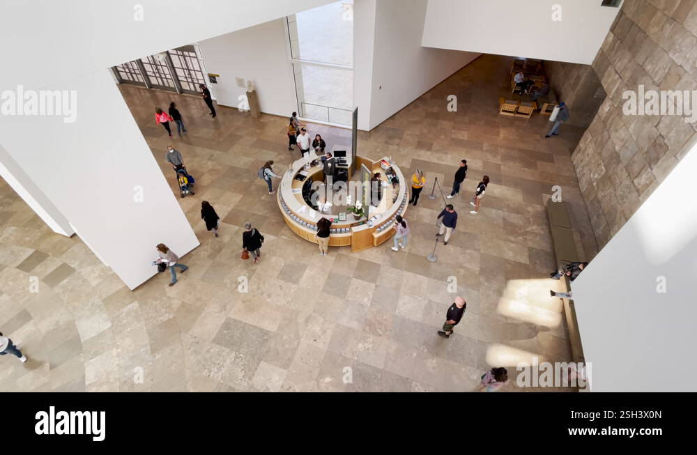 Looking down at the visitor information at the Getty Center, Los ...