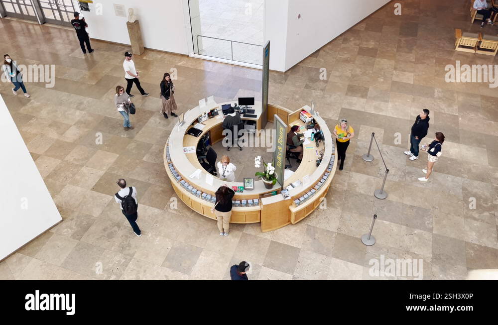 Visitor information booth at the Getty Museum in Los Angeles, high ...
