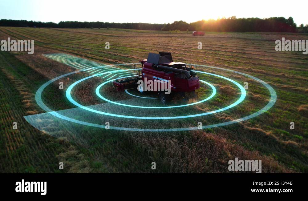 Self-driving autonomous harvester scans farm field during harvesting ...