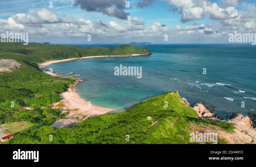 dream beach on the Pacific island with exotic jungle and coral reef bay ...