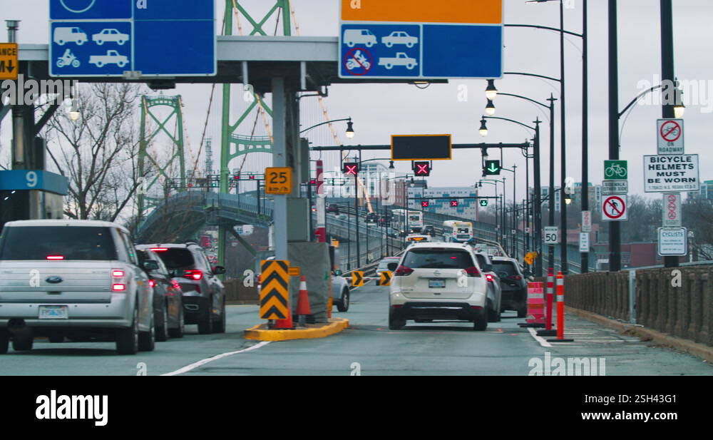 Time lapse of cars entering the toll bridge in Halifax city Canada ...