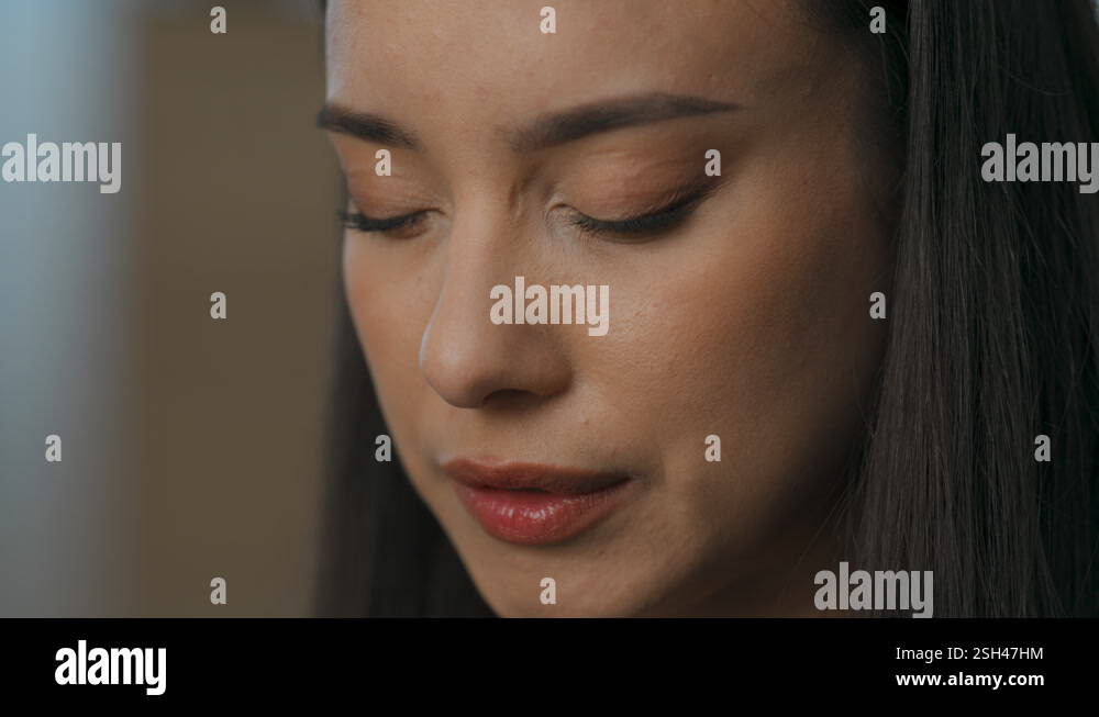 Crying lady facepalming inside closeup. Frustrated woman having ...