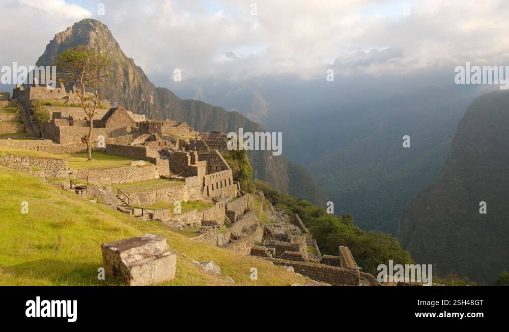 panoramic view of machu picchu time lapse of historical Inca empire ...