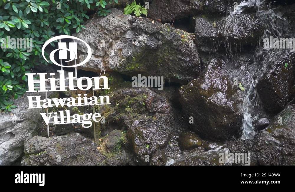 Hilton Hawaiian Village Sign at Waikiki Beach Resort, Oahu Hawaii Stock ...