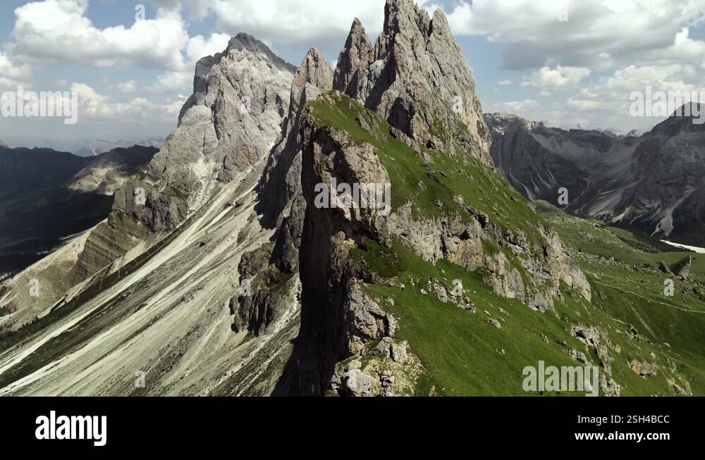 Aerial view above Seceda mountain in dolomites Stock Video Footage - Alamy