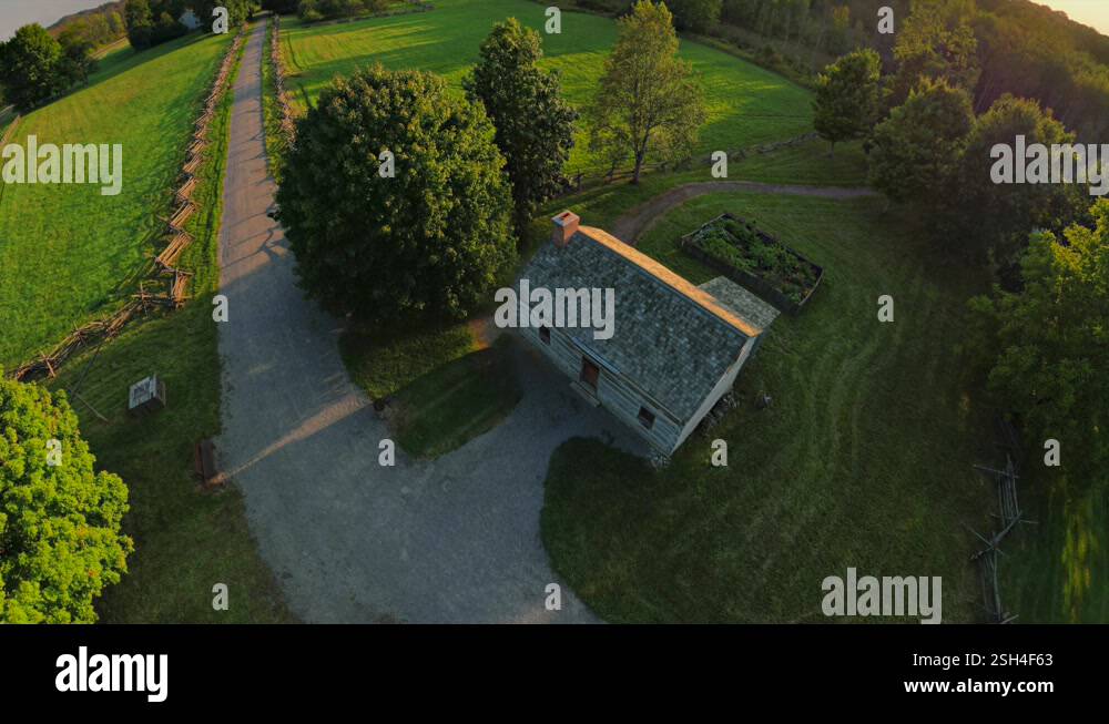 Drone 360 degree view Panning from the Joseph Smith Log Cabin to the ...