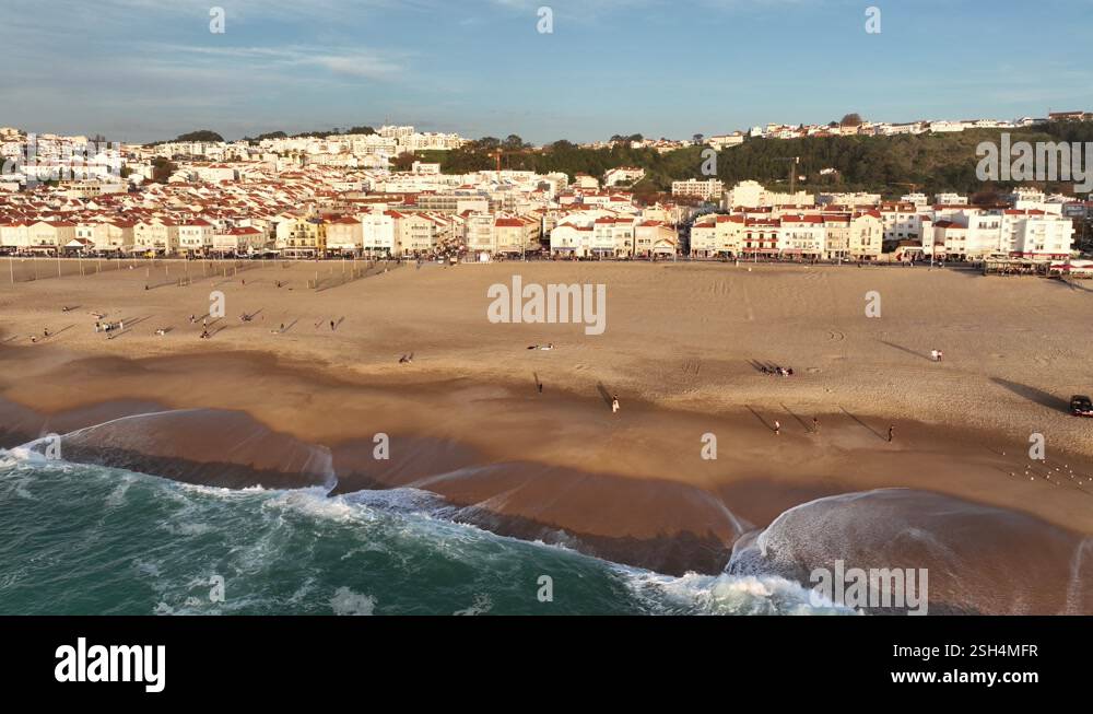 Nazare Town in Portugal. Beach and Cityscape. Drone Point of view. 4k ...