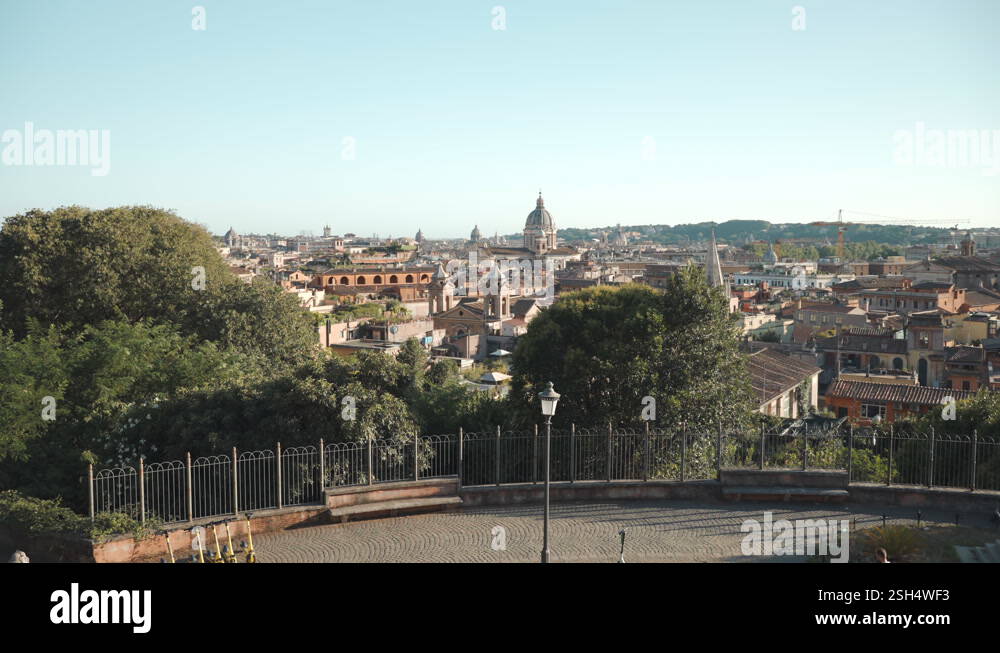Beautiful Roman city panorama view in daytime, church domes and towers ...