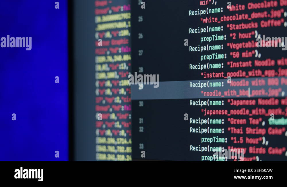 Coding UX UI script text on screen, HTML5 in editor for website ...