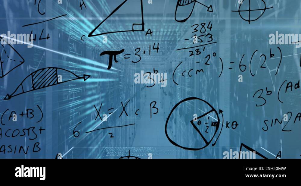 Animation of mathematical equations and data processing against computer server Stock Video ...