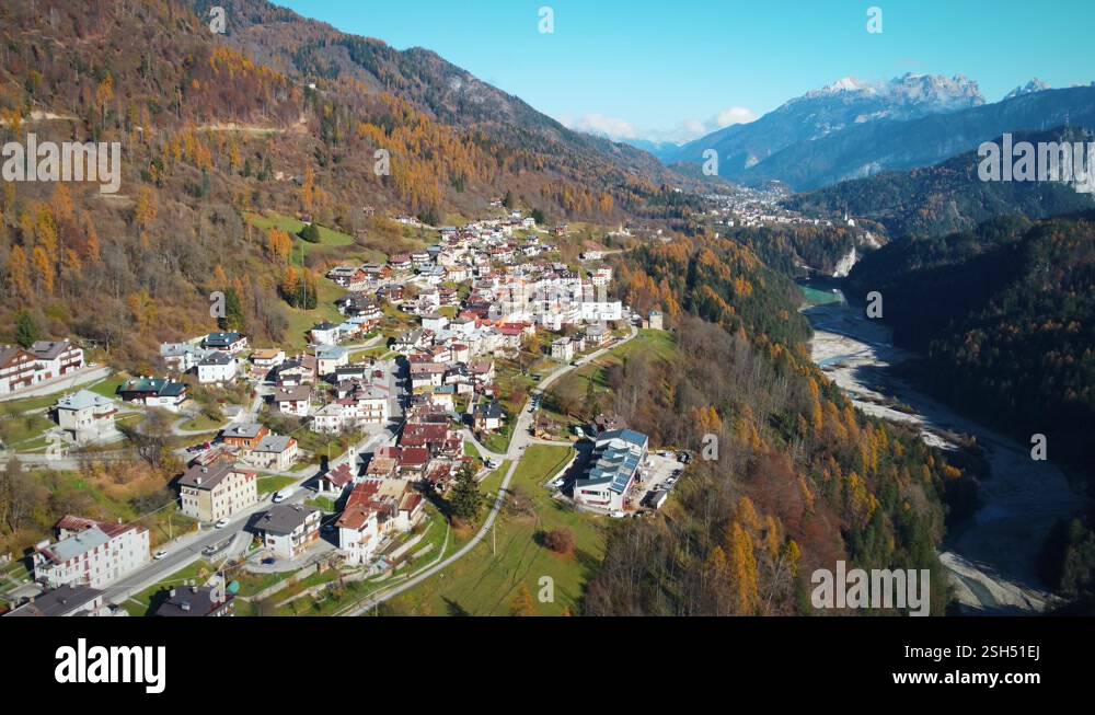 Beautiful View Of Dolomites Village Located Near Deep Green Valley ...