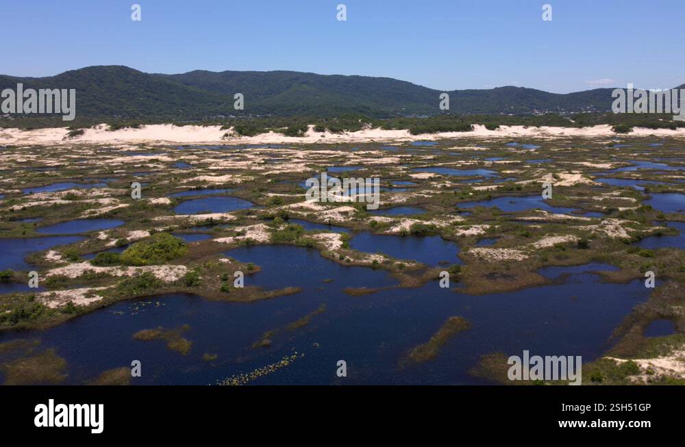 Natural Water Pools in Arid Sandy Desert. Florianopolis, Brazil. Aerial ...