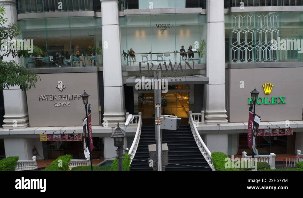 bangkok city mall entrance front top view slow motion panorama 4k ...