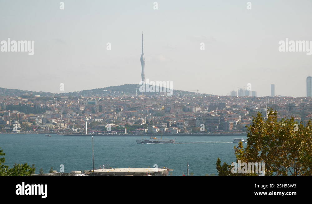 evening istanbul center top bay asia district slow motion panorama 4k ...