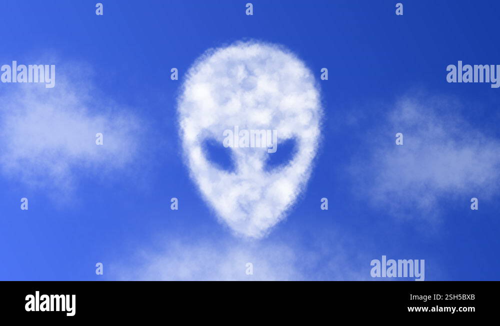 Alien Gray Head Sign or Icon or Symbol with Cloud Effect Symbol ...