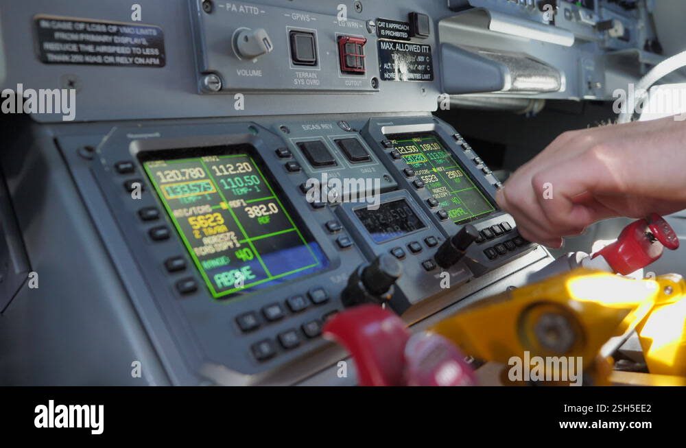 Pilot Tuning The RMU (Radio Management Unit) On The Cockpit Of An Stock ...