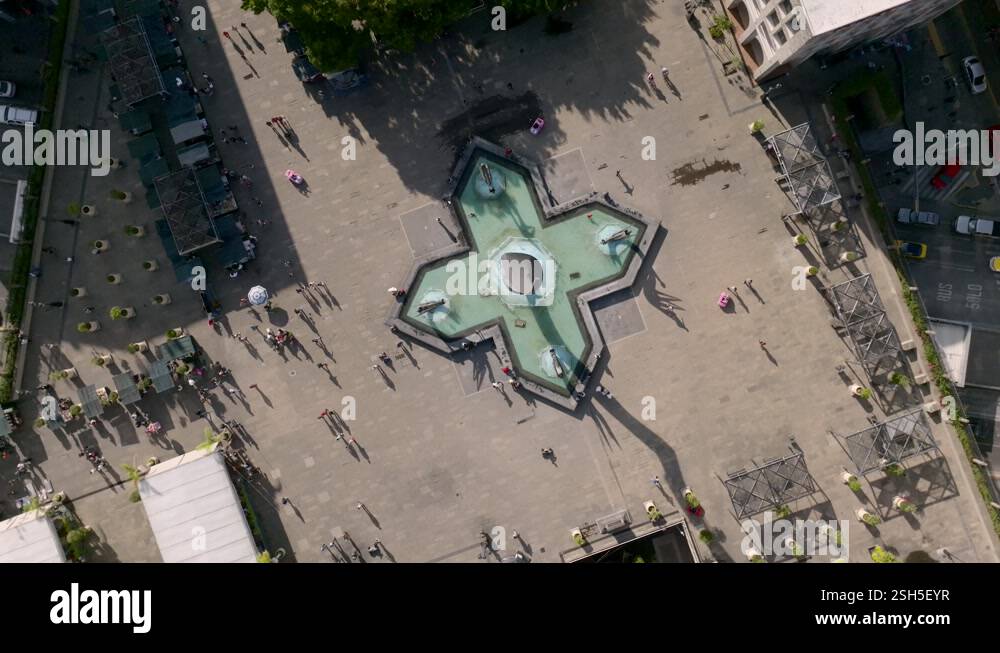Topdown View Of Inmolacion de Quetzalcoatl Sculpture At The Plaza ...