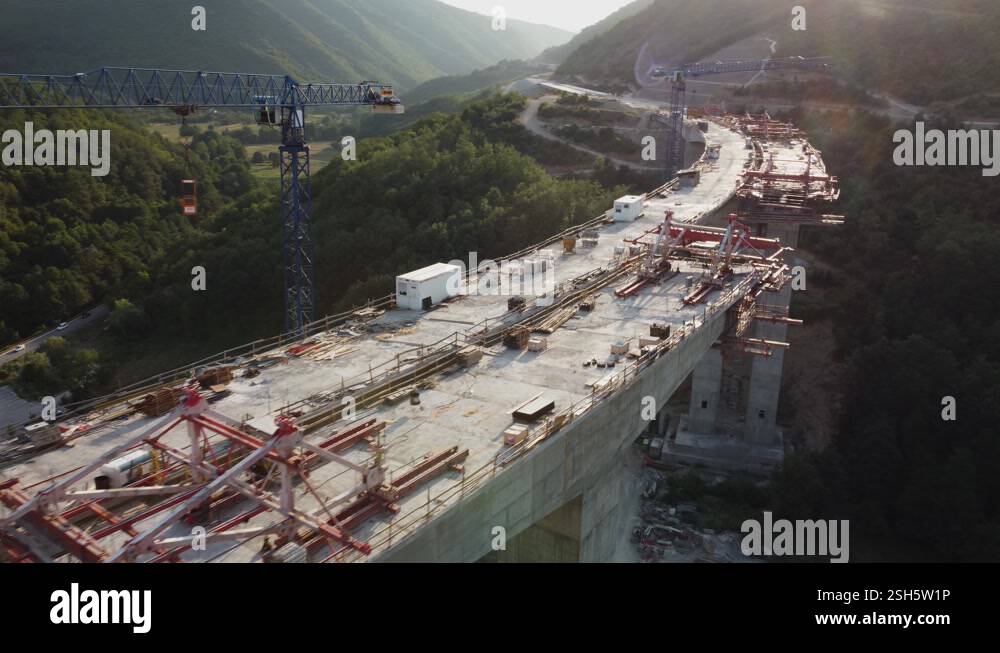 Highway bridge under construction. Aerial view of nes road. Freeway ...