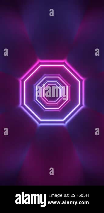 Tunnel with octagon neon lights - 3d 4k vertical animation (2160x3840px ...