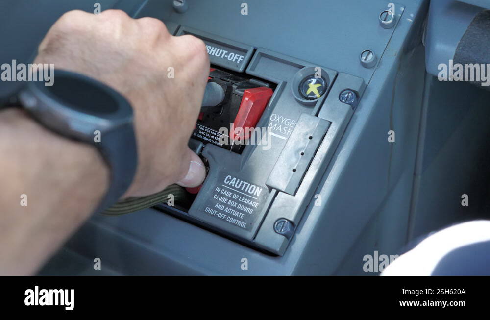 Pilot hand checking Eros Oxygen Mask. Gimbal, close up Stock Video ...