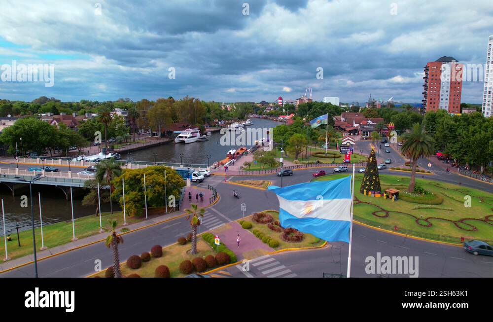 Argentinian Flag Waving on Roundabout of Delta del Parana, Tigre ...