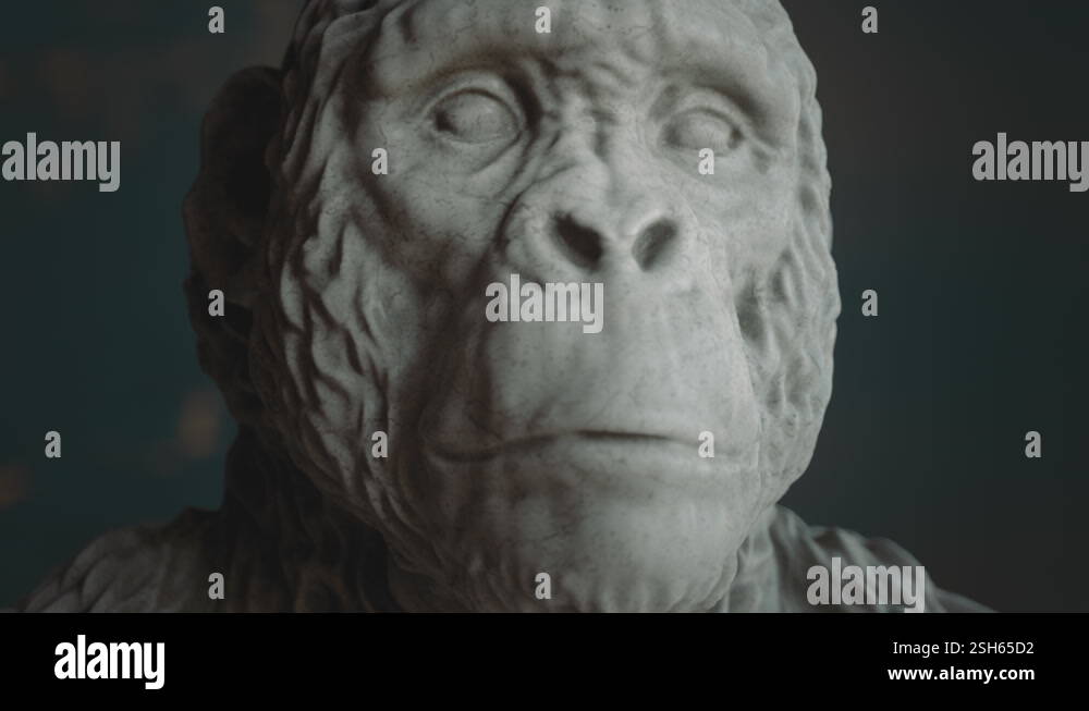 Human ancestor stone sculpture. Neanderthal, primal man, ape man. 3D ...