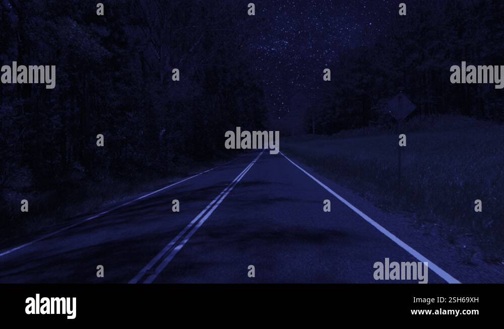 Rear facing night driving point of view POV for interior car scene ...