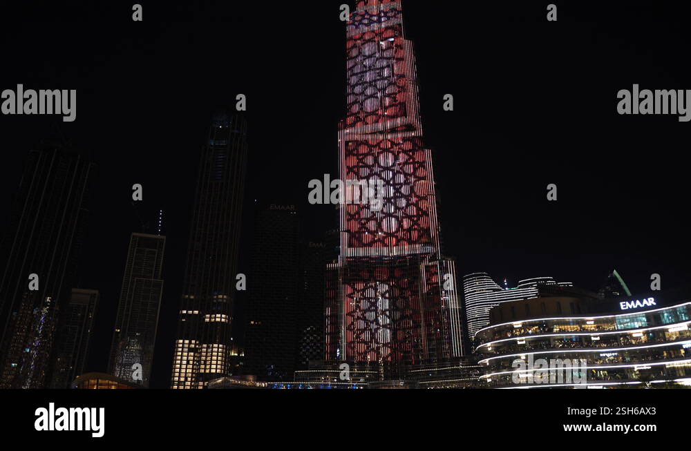 Animation Projection on Burj Khalifa Skyscraper at Night, Downtown ...