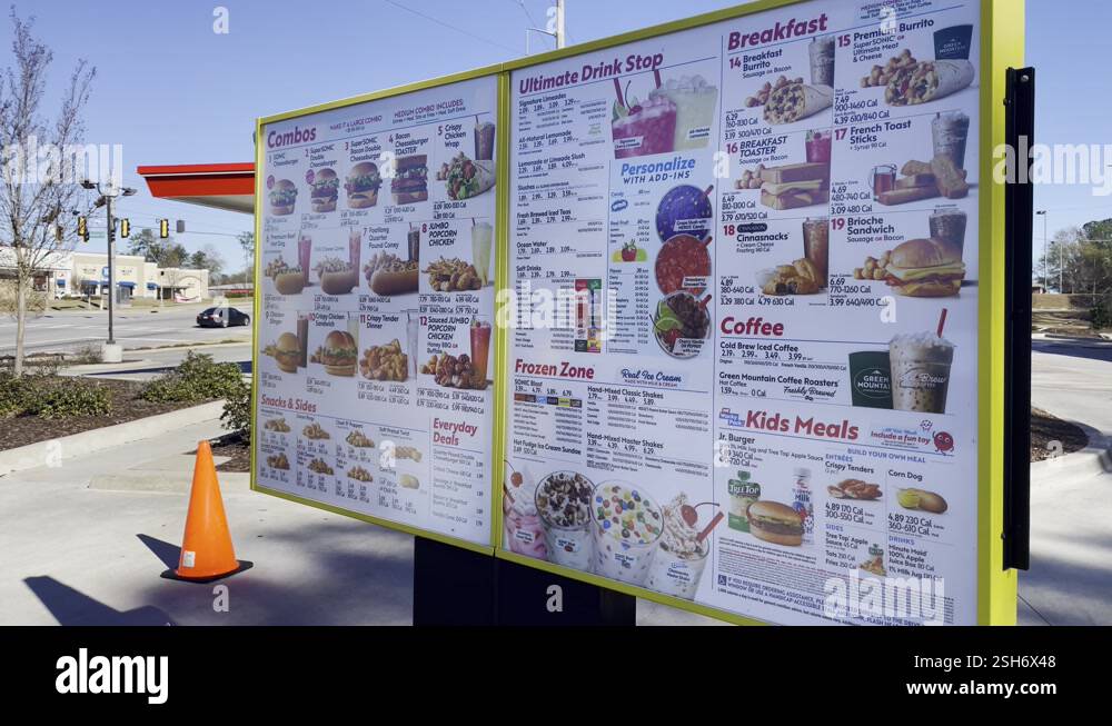 Sonic fast food drive up restaurant drive thru menu side view and ...