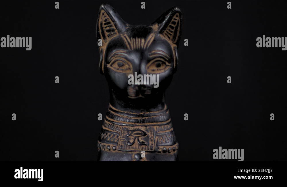 Dolly of a small replica Egyptian Statue of Bastet - Facing Forward ...