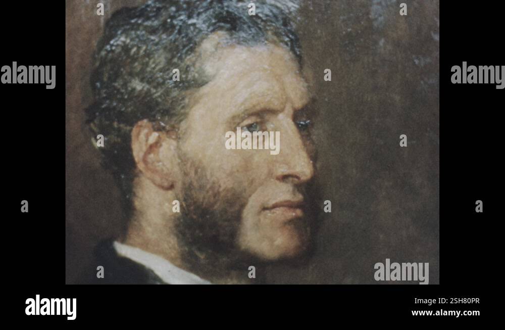 1960s: Painting of man with sideburns. Painting of river, palm trees ...