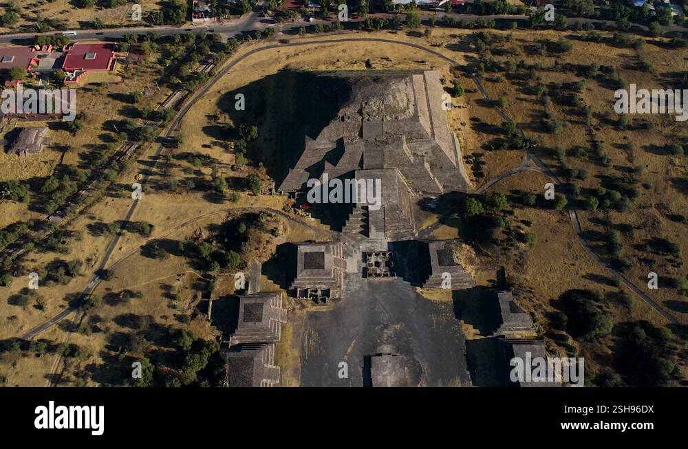top down view drone pyramids Teotihuacán mexico in Roadway of the Dead ...
