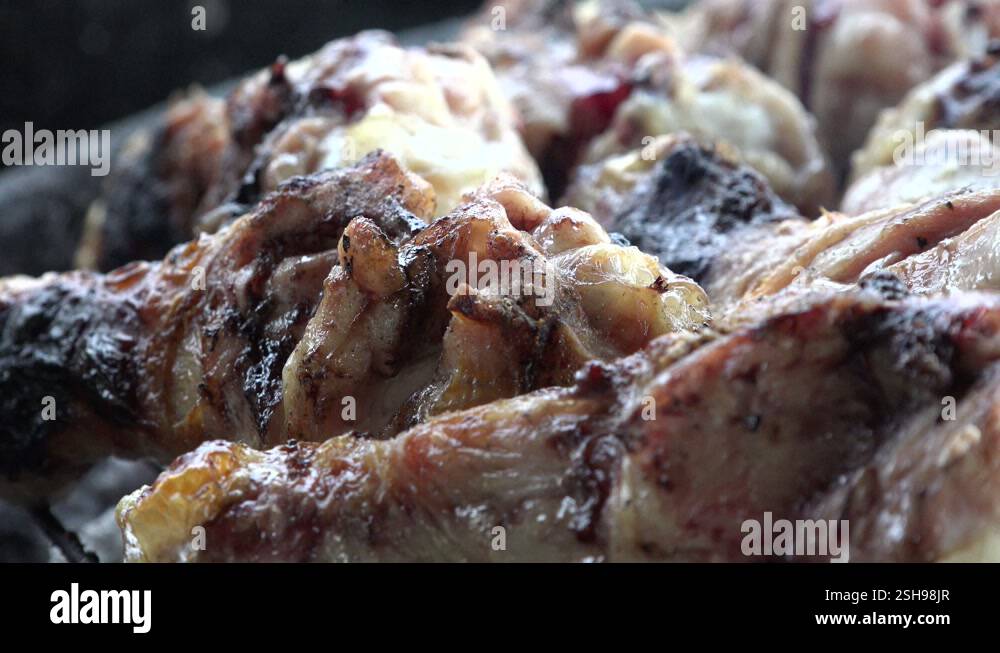 Chicken Meat and Fat on Grill, Street Food, Cooking Fast Food, View for ...