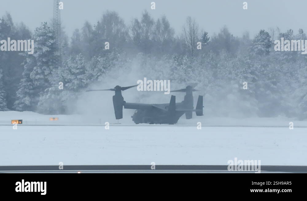 bell boeing v22 osprey military helicopter usaf on ground winter scene ...