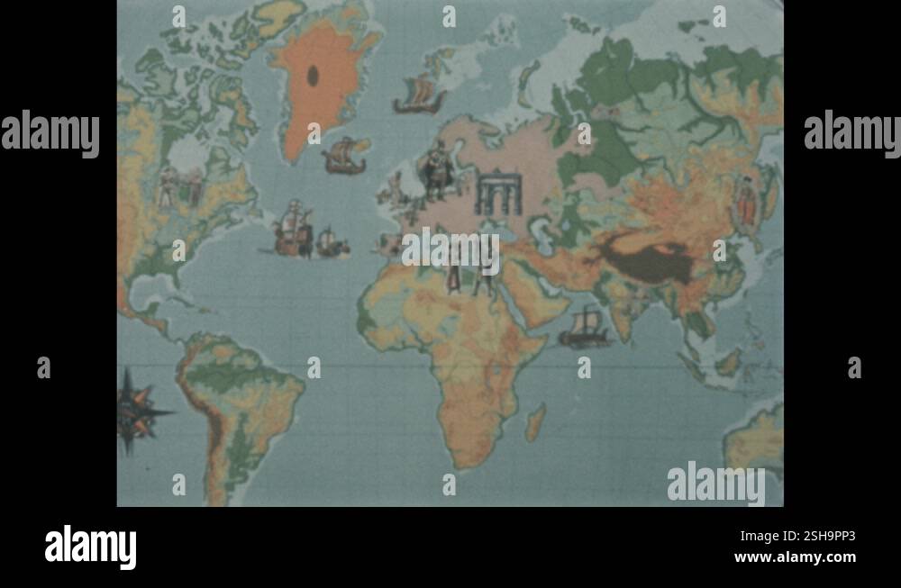 1950s: Slate. Wall map of the World, with Europe highlighted. Images ...