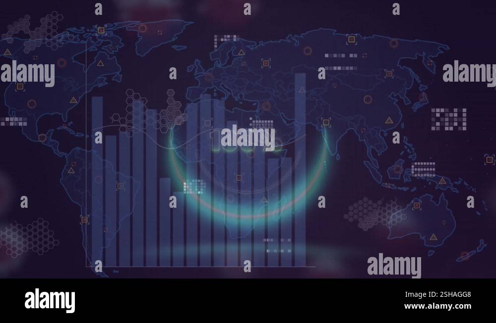 Animation of statistical data processing and covid-19 cells over world map on Stock Video ...