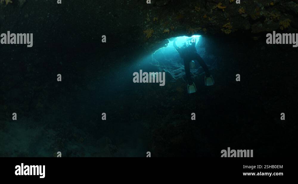 sun beams and rays in cave underwater nice lightning Stock Video ...