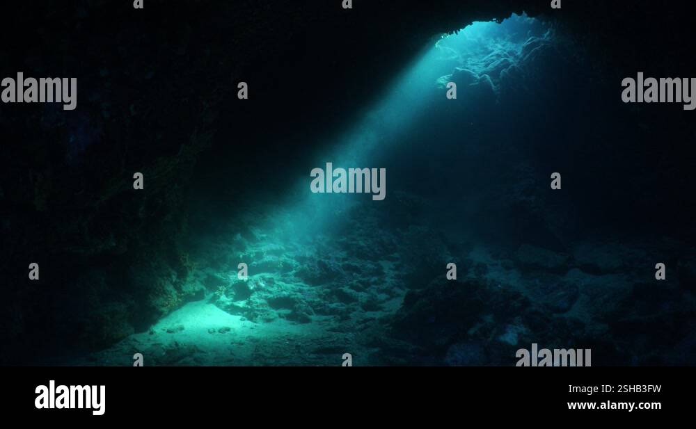 sun beams and rays in cave underwater nice lightning Stock Video ...