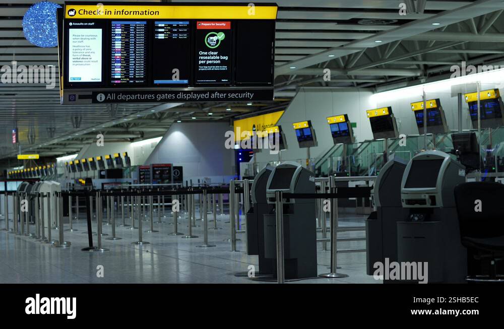 Upcoming flight details in empty Heathrow airport terminal 4 4K Stock ...