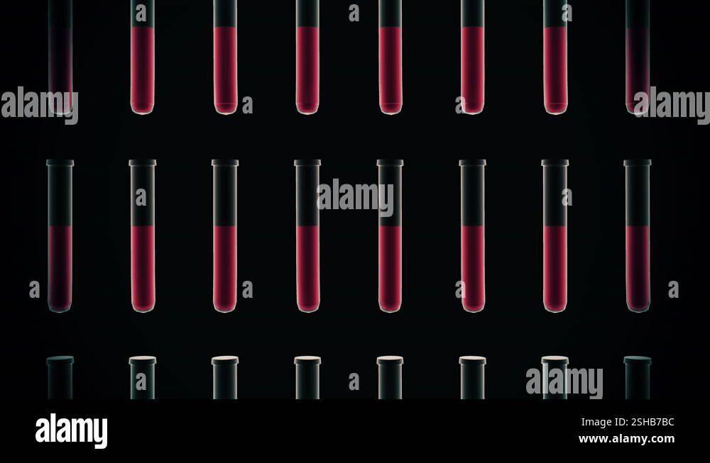 Dark red blood inside the medical tubes floating in the black ...